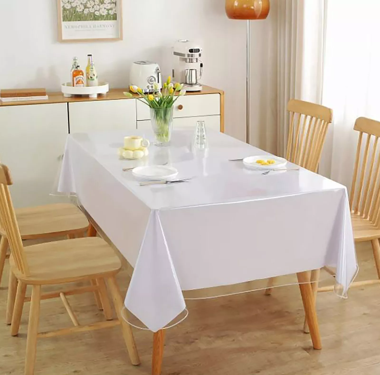 Clear Plastic Vinyl Fabric Table Cover Protector Tablecloth for Dining ...