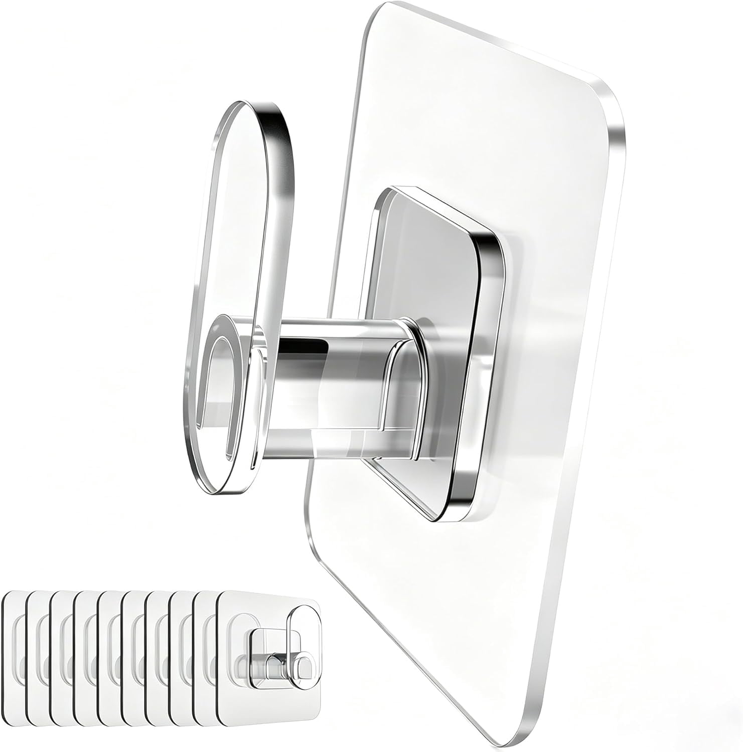 Clear Plastic Wall Hooks, 10 Pack, Strong Adhesive, Stick-On Bathroom ...