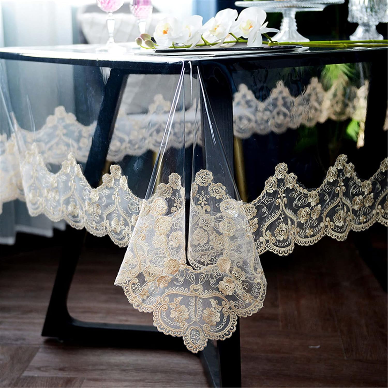 Clear Plastic Waterproof Tablecloth, Vinyl PVC Rectangle Table Cloth with Lace Macrame, Oil ...