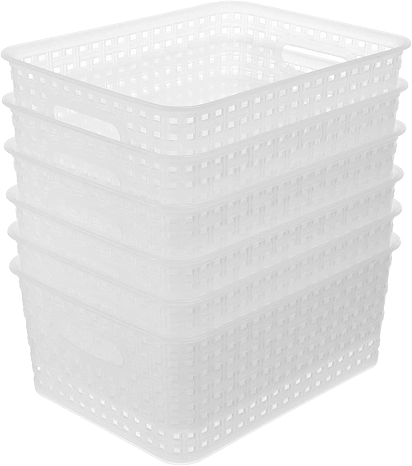 Clear Plastic Woven Storage Basket, 6-Pack Weave Basket Organizer for ...