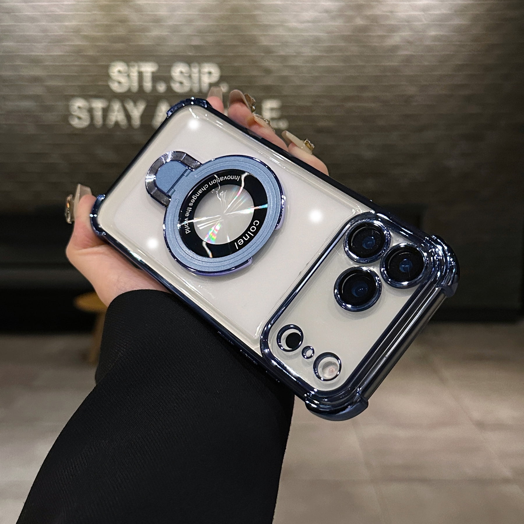 Clear Plated Case for iPhone 14, Ring Kickstand with Lens Protector ...