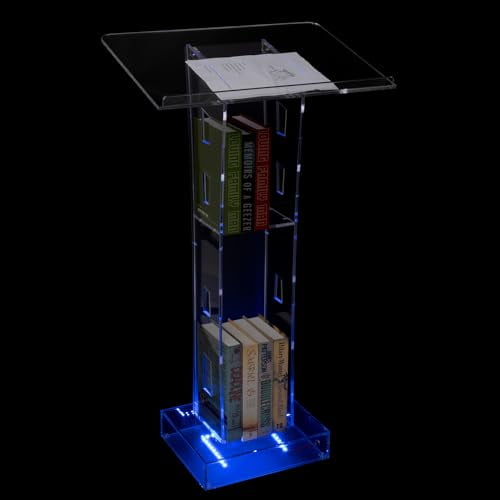 Clear Podium Stand with Blue LED Light, Acrylic Podium Lectern Church ...