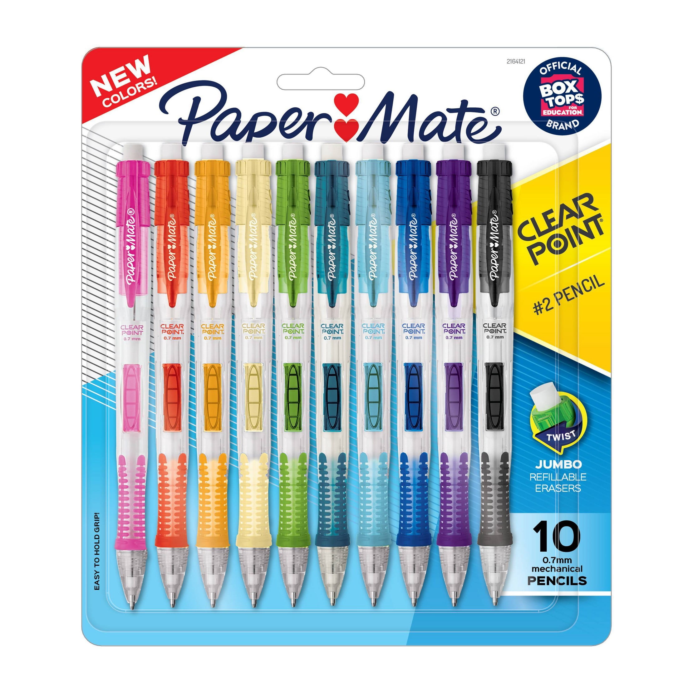 Clear Point 10pk #2 Mechanical Pencils 0.7mm Multicolored: Plastic, Eraser, Art & Stationery ...