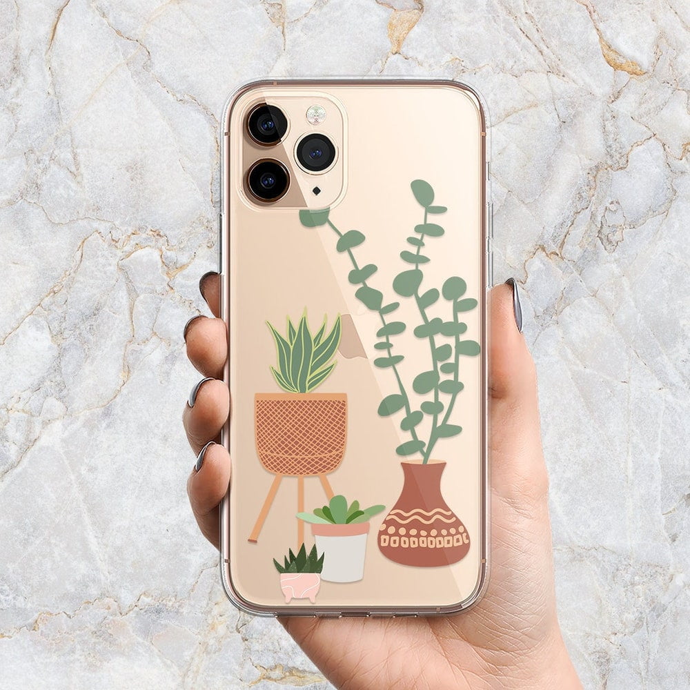 Clear Potted Succulents Snake Plant Phone Case 17 16 15 14 13 12 11 Pro ...