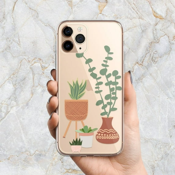 Clear Potted Succulents Snake Plant Phone Case 17 16 15 14 13 12 11 Pro ...