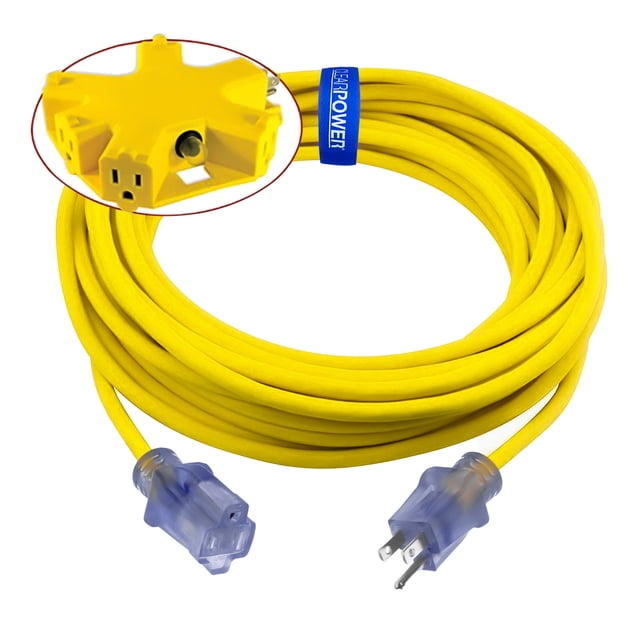 Clear Power Heavy Duty Outdoor Extension Cord 50 ft & 5-Outlet Grounded ...