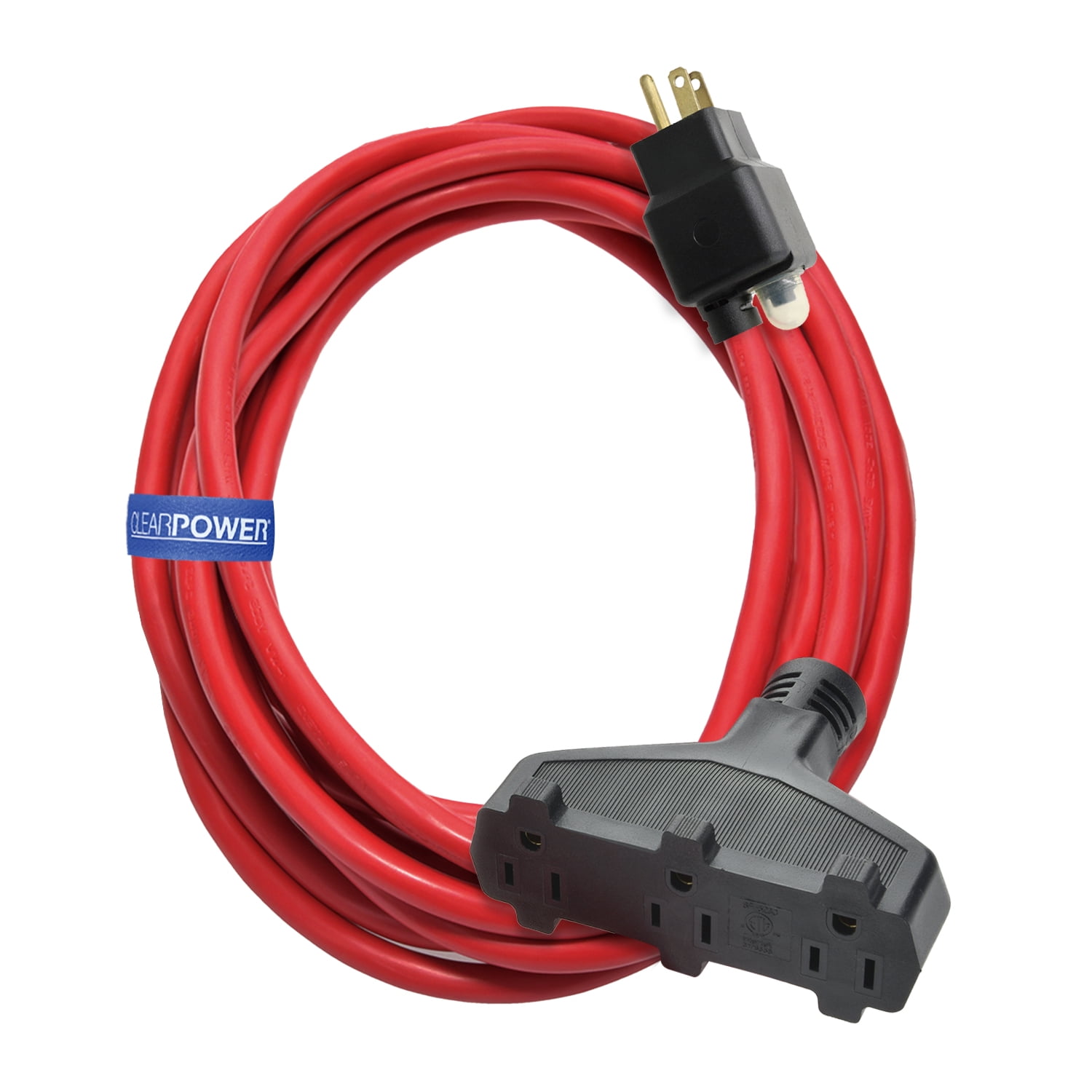 Clear Power 14/3 SJTW 25 ft 3-Outlet Outdoor Extension Cord with ...