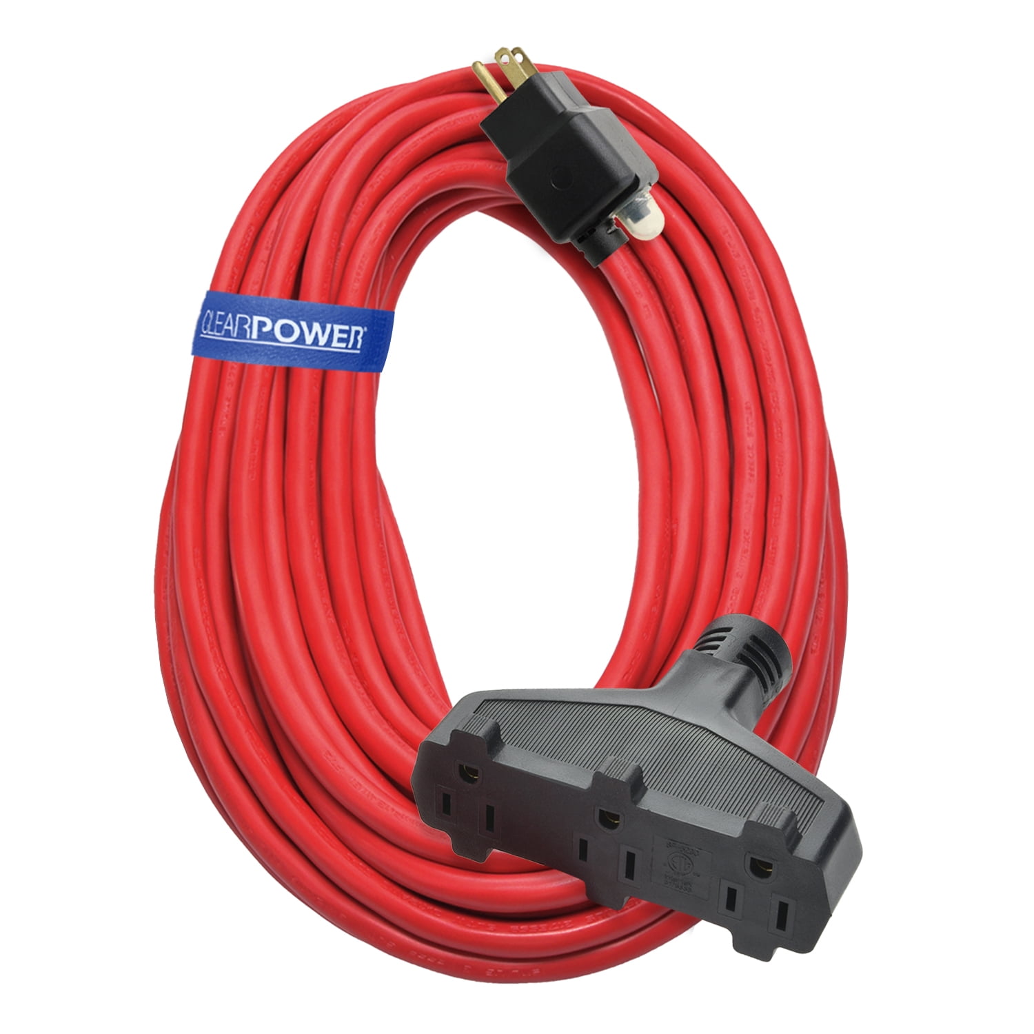 Clear Power 14/3 SJTW 50 ft 3-Outlet Heavy Duty Extension Cord with ...