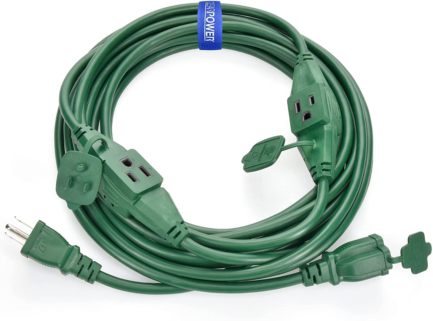 Clear Power 25ft Outdoor Extension Cord, 3 Inline Outlets, Outlet ...