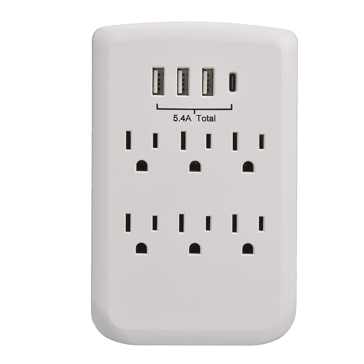 Clear Power 6-Outlet Wall-tap w/3-port USB-A & 1-Port USB-C Chargers ...