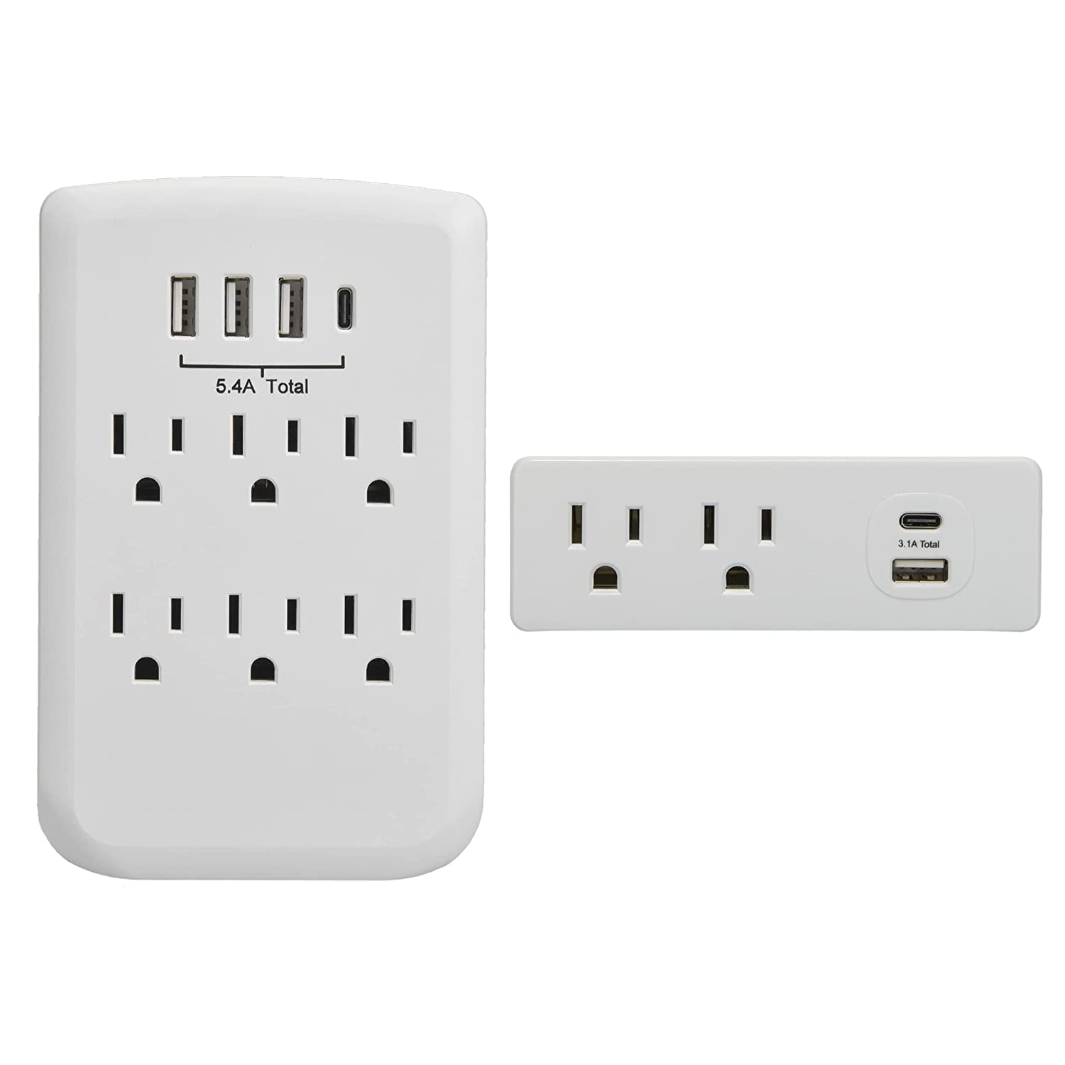 Clear Power Combo: 2-Outlet Travel Tap with USB-A & USB-C Port Charger ...