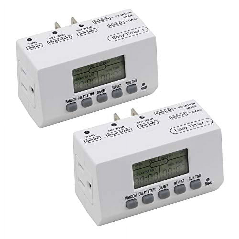 Clear Power Indoor Timer (Dual Pack) 1 Grounded Outlet EZ Digital Timer ...