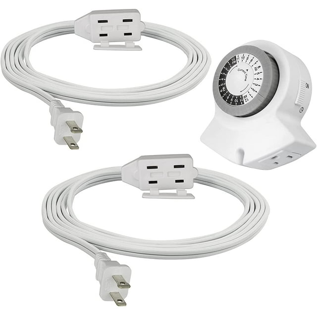 Clear Power Mechanical Timer with 6 ft & 9 ft SPT-2, 3-Outlet Extension ...