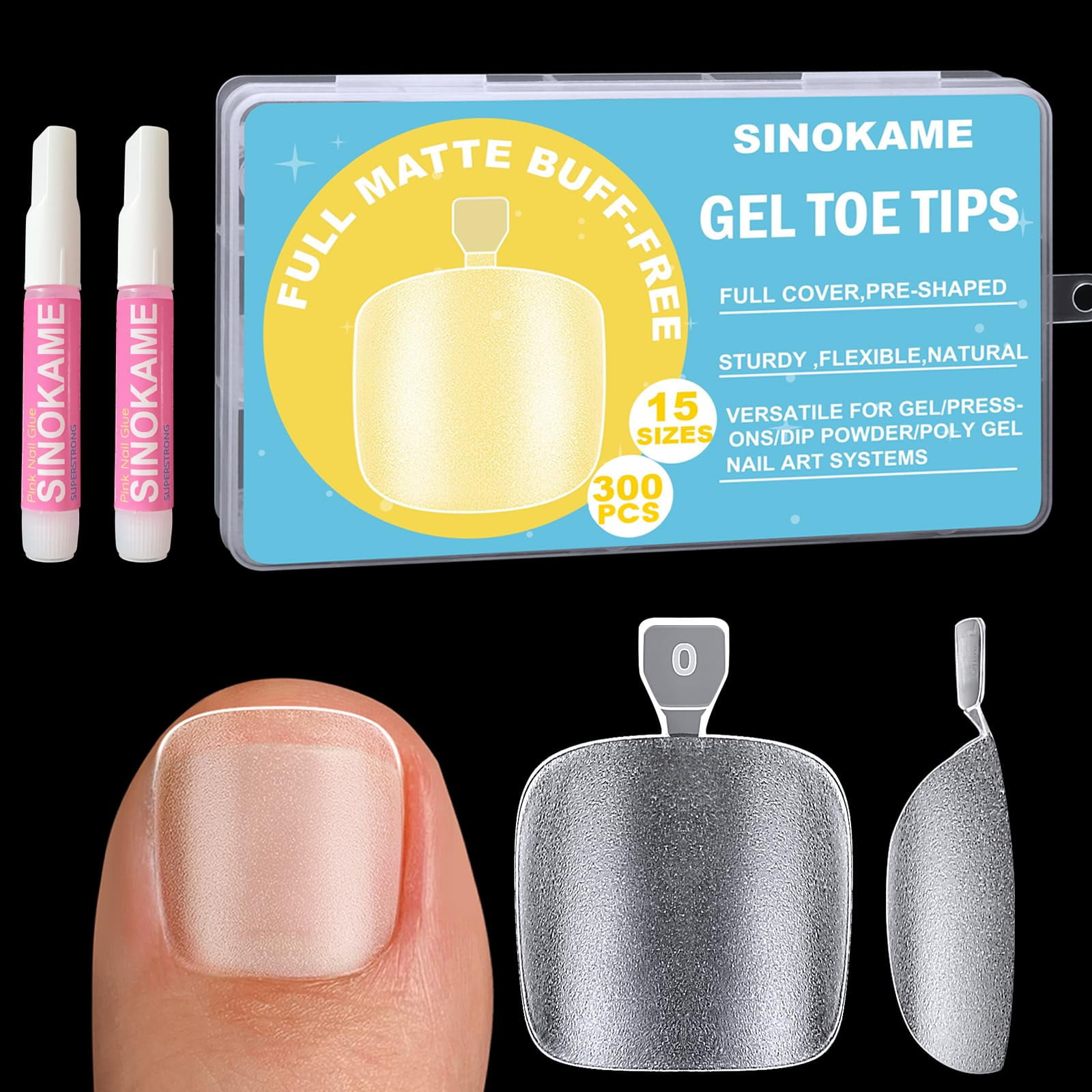 Clear Press on Toenails Short with Nail Glue SINOKAME Full Cover No ...