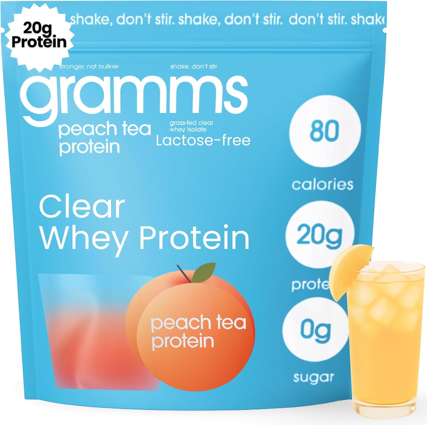 Clear Protein GRAMMS (Peach Tea) – 20g Grass-Fed Whey, 0 Sugar, 18 ...