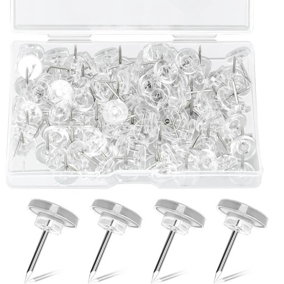 Clear Push Pin Tacks, Premium Thumb Tacks Steel Point and Plastic Flat ...