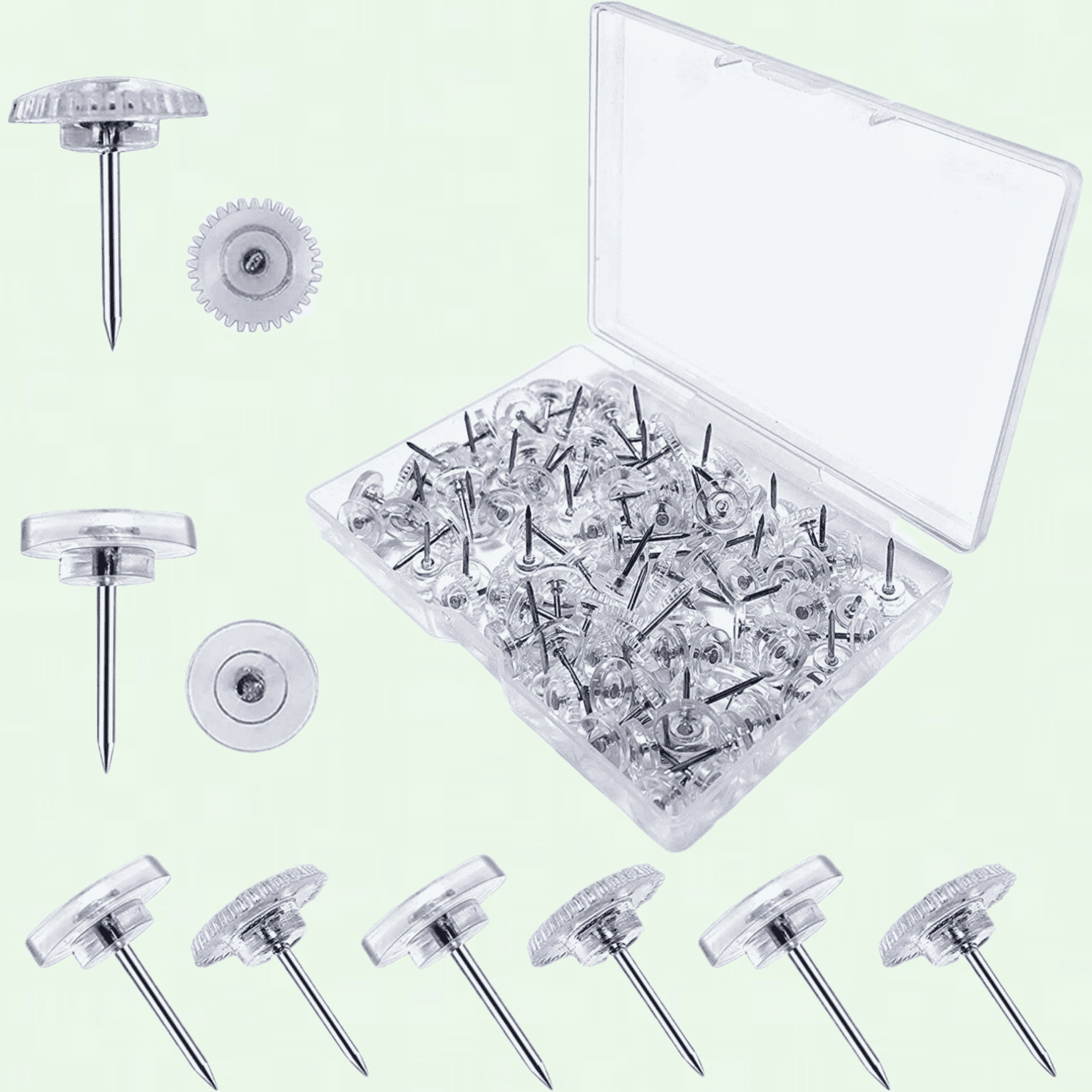 Clear Push Pins 100 Count, Transparent Thumb Tacks for Wall Hangings ...