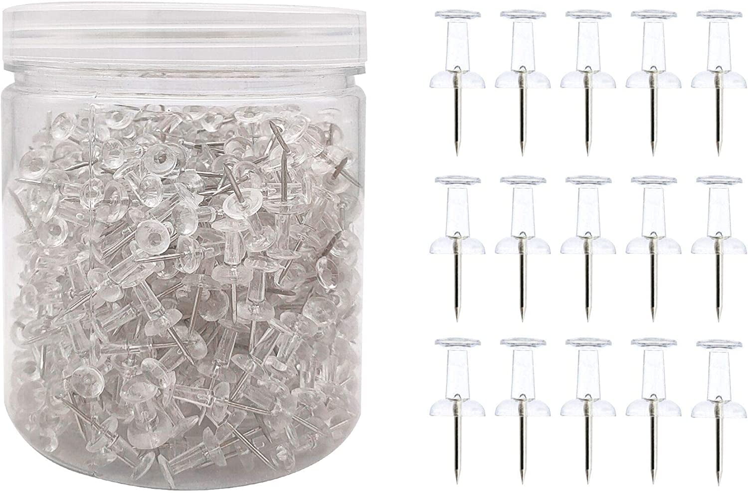 Clear Push Pins 600pcs Standard Thumb Tacks Steel Point Transparent Plastic Head Pins for ...