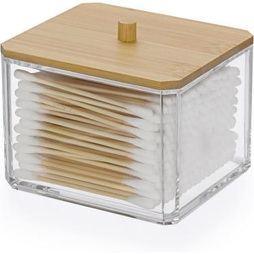 IWNTWY Acrylic Qtip Holder Dispenser with Wood Lid, 3 Compartment ...