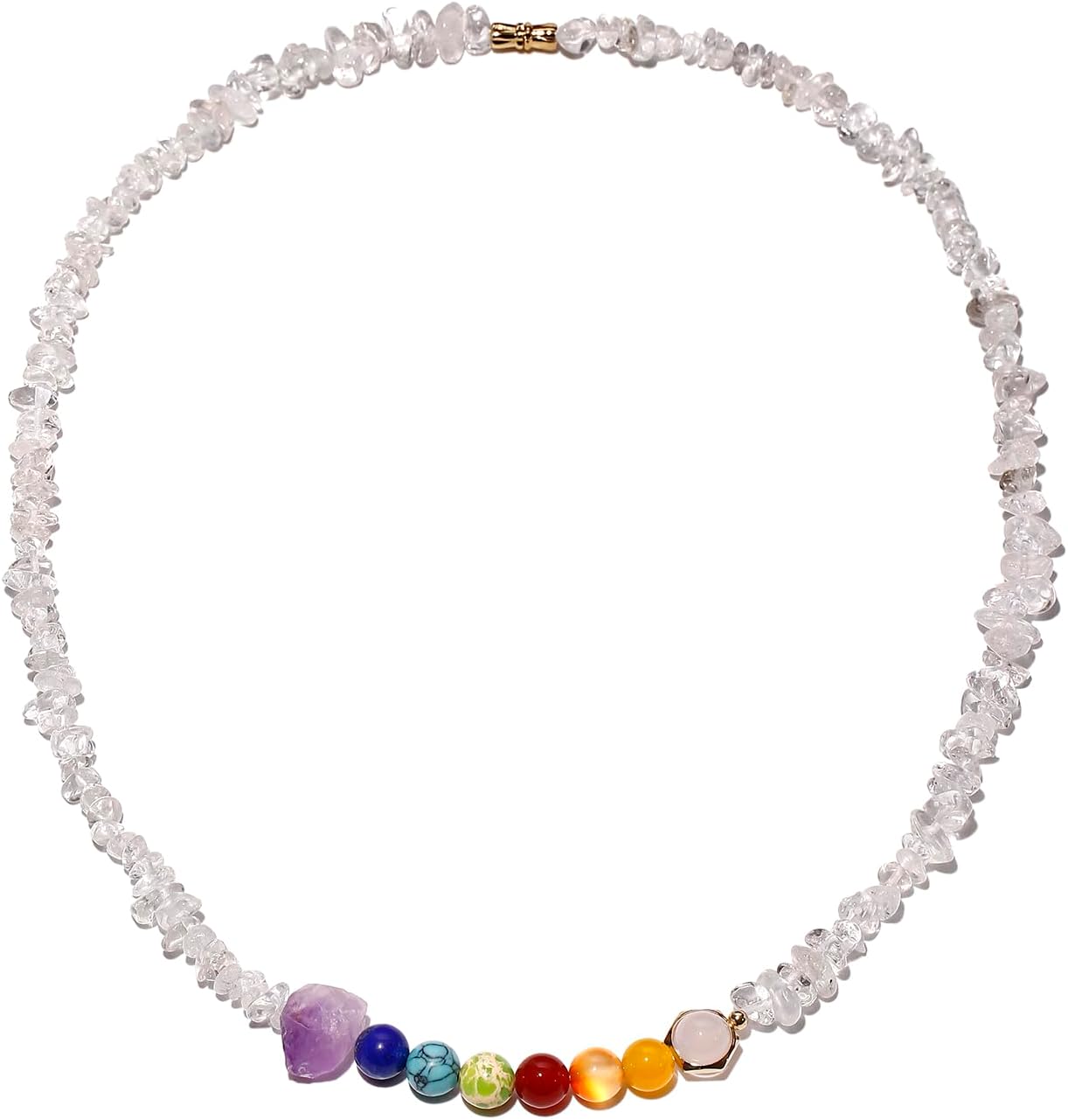 Clear Quartz Chips Beaded Necklace Spiritual 7 Chakra Crystals Long ...