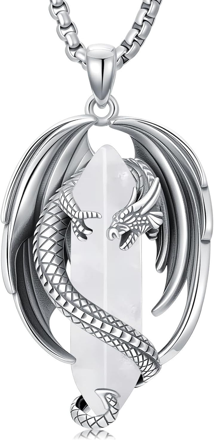 Clear Quartz Dragon Necklace 925 Sterling Silver Dragon Pendant Crystal ...