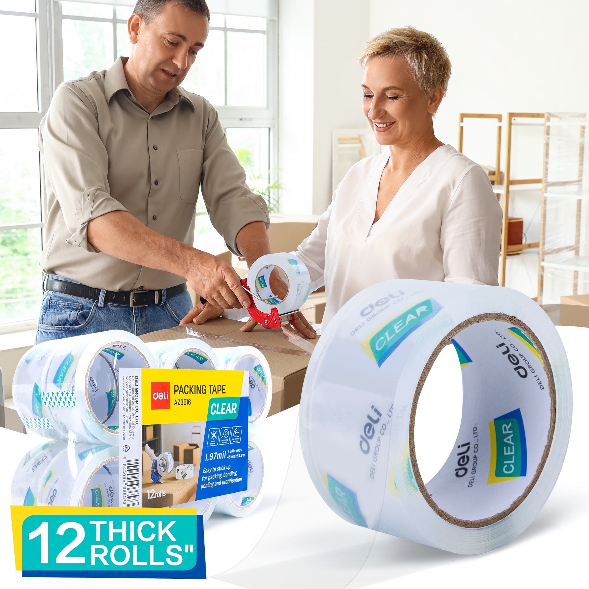 Deli Heavy Duty 12 Rolls Packing Tape, 1.88 in x 60 yd Crystal Clear ...