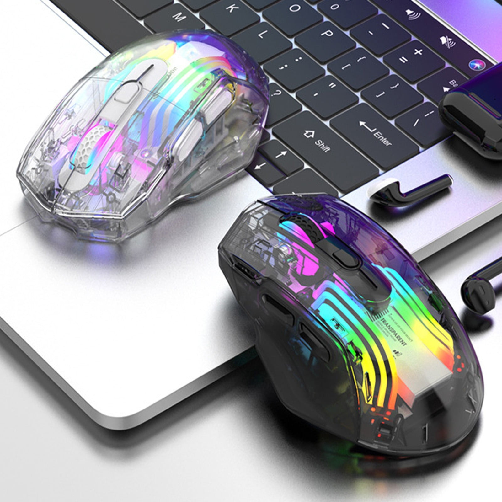 Clear RGB Bluetooth Gaming Mouse - Wired/Wireless/2.4G, 650mAh Battery ...