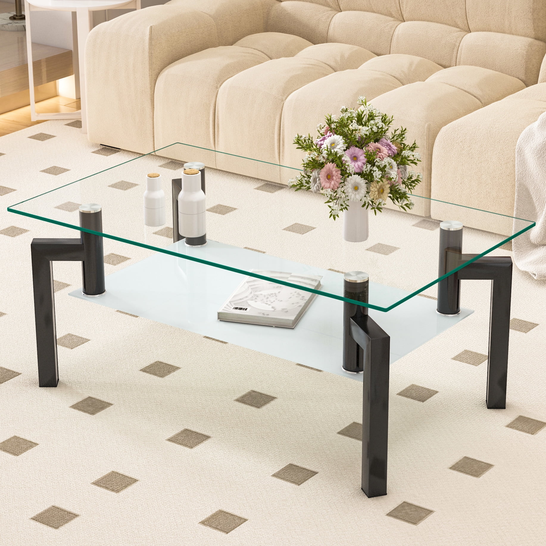 Clear Rectangle Glass Coffee Table | Ideal for Living Room and Office ...