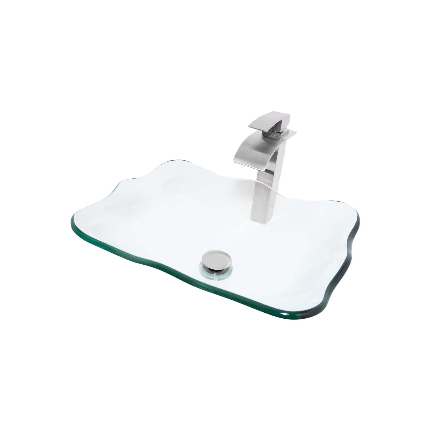 Clear Rectangular Glass Vessel Sink and Faucet Set in Brushed Nickel ...
