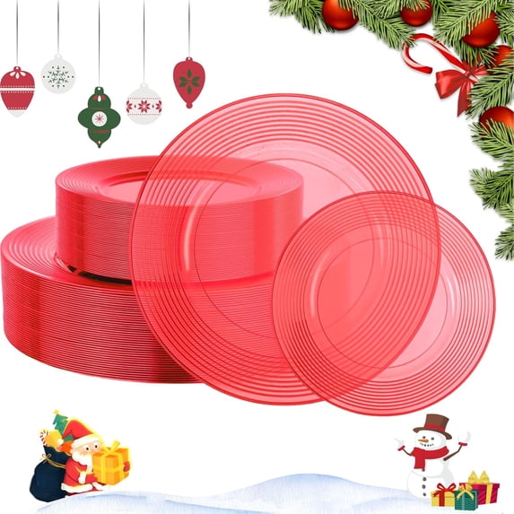 Clear Red Plastic Disposable Plates for Party - Heavy Duty Plates for ...