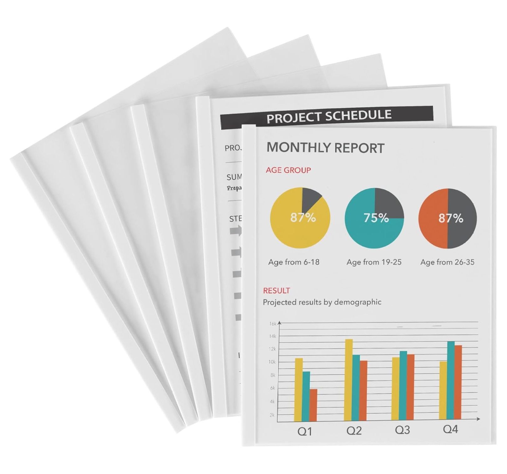 Clear Report Covers with Sliding Bars, White Binding Bars, Holds up to ...