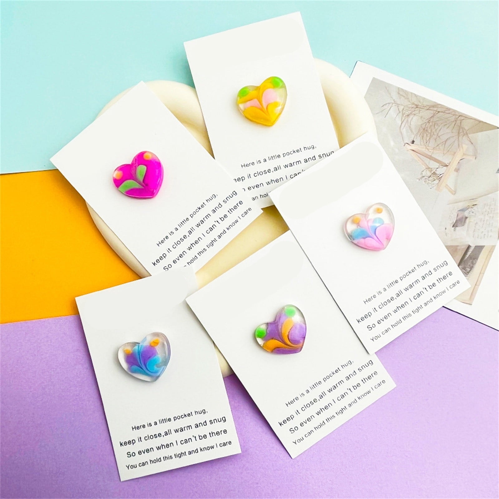 Clear Resin Heart Card, DIY Craft Decoration with Colorful Flowers ...