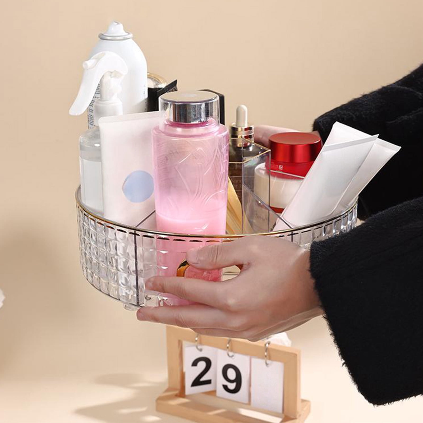 Clear Rotating Cosmetic Storage Box with Lid 6 Compartments for ...