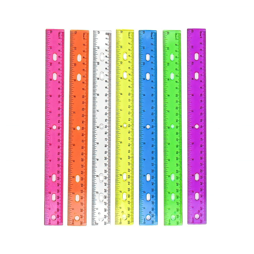 12Inch Clear Colorful Rulers with Hole Math Ruler with Inches ...