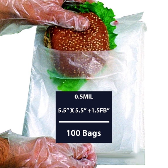 Clear Saddle Pack Sandwich Bag 0.5Mil, 5.5" X 5.5"+1.5FB 100 Bags |HDPE ...