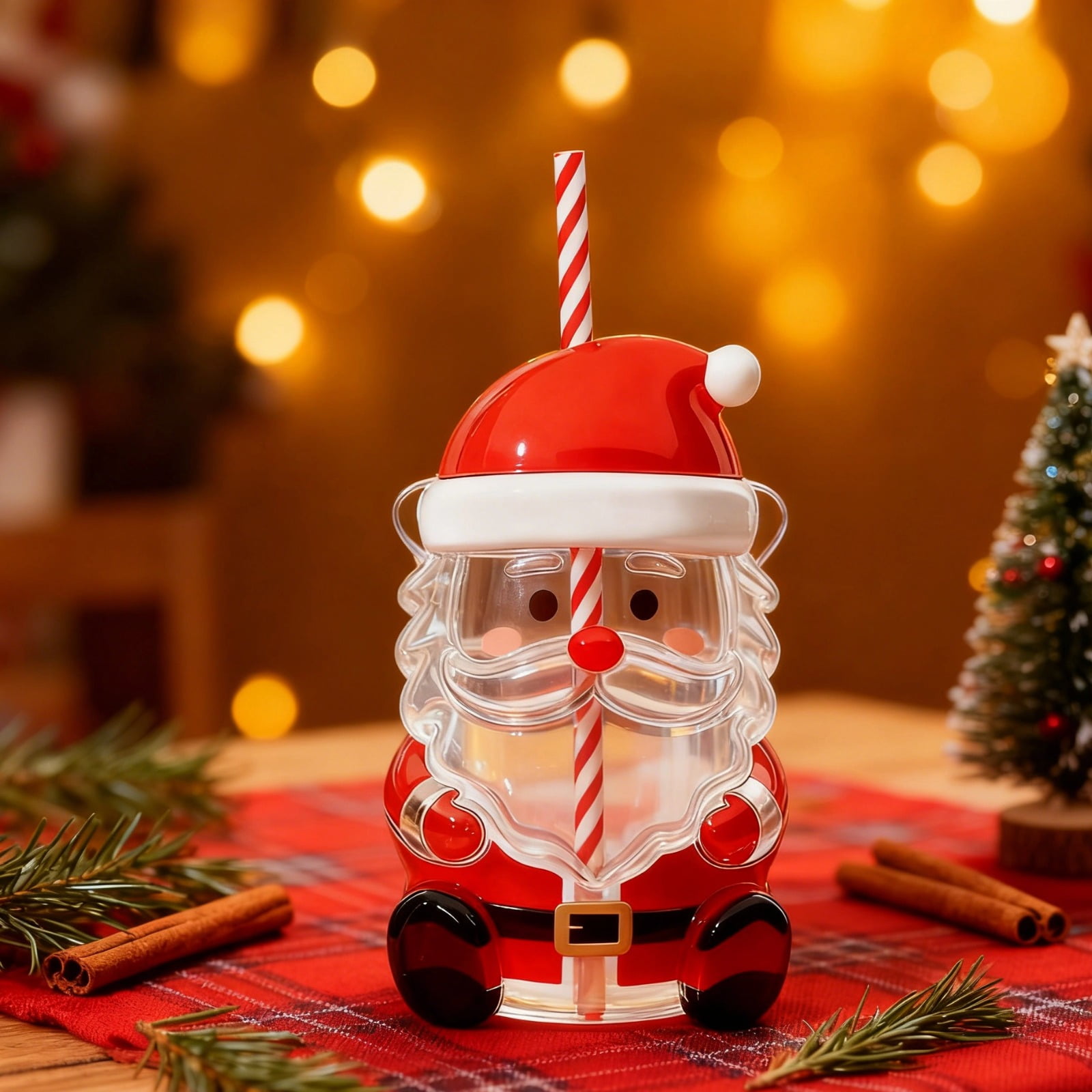Clear Santa Claus Glass Cup with Straw & Green Lid, 20oz Cute Santa ...