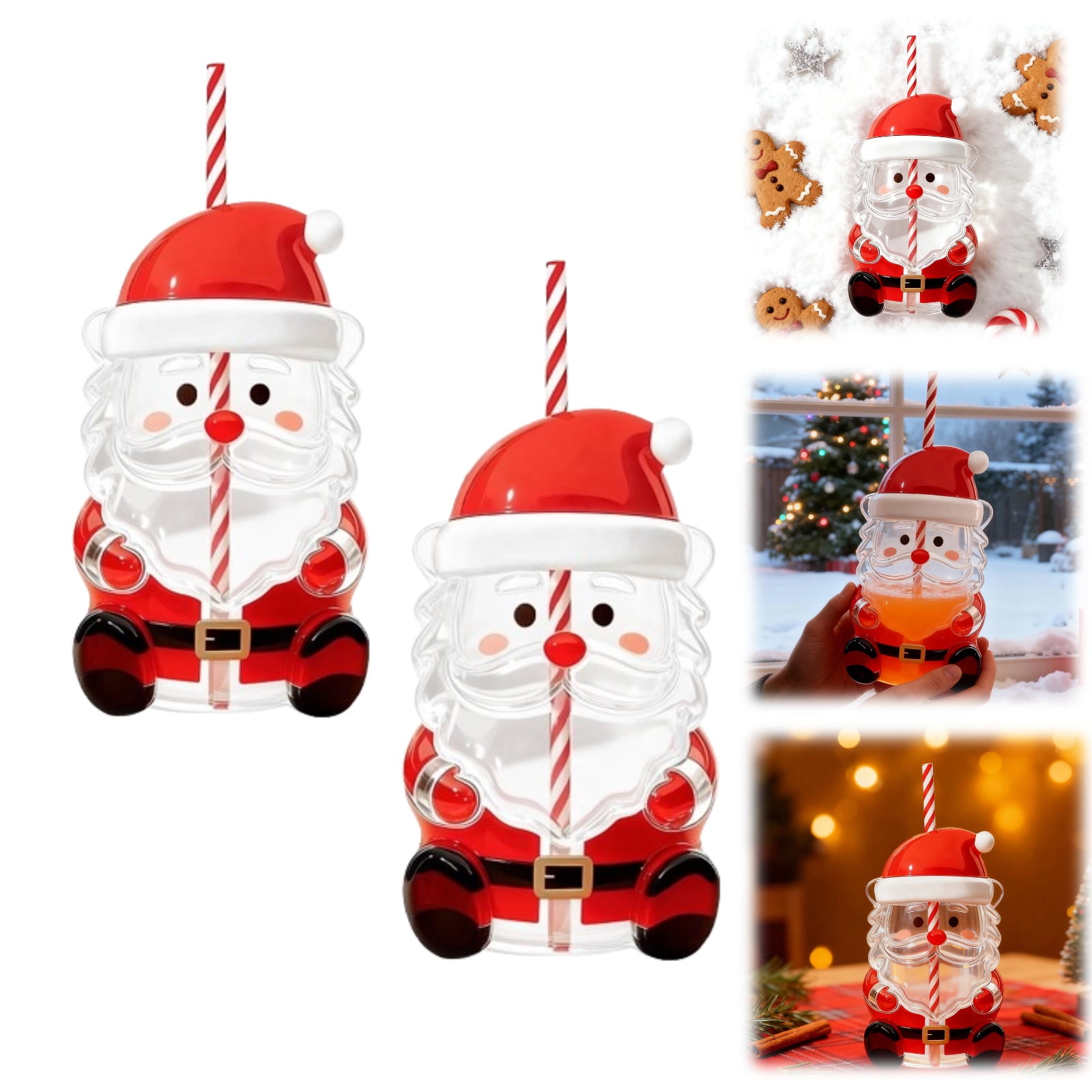 Clear Santa Claus Glass Cup with Straw & Lid, 20oz Cute Animal - Shaped ...