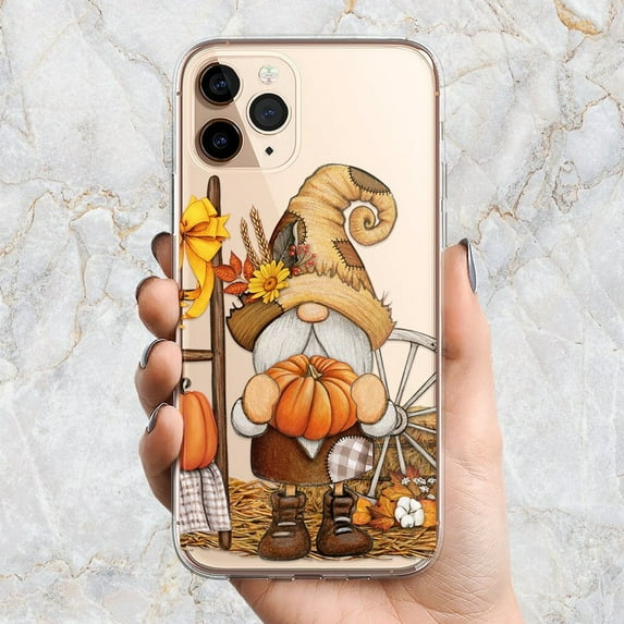 Clear Scarecrow Gnome Autumn Themed Phone Case 17 16 15 14 13 12 11 Pro ...