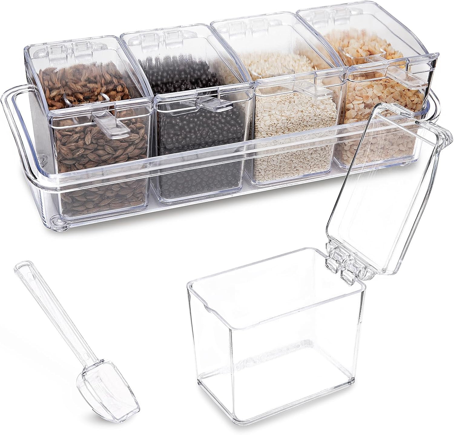 Clear Seasoning Box, 4 Pieces Seasoning Rack Spice Pots, Storage ...