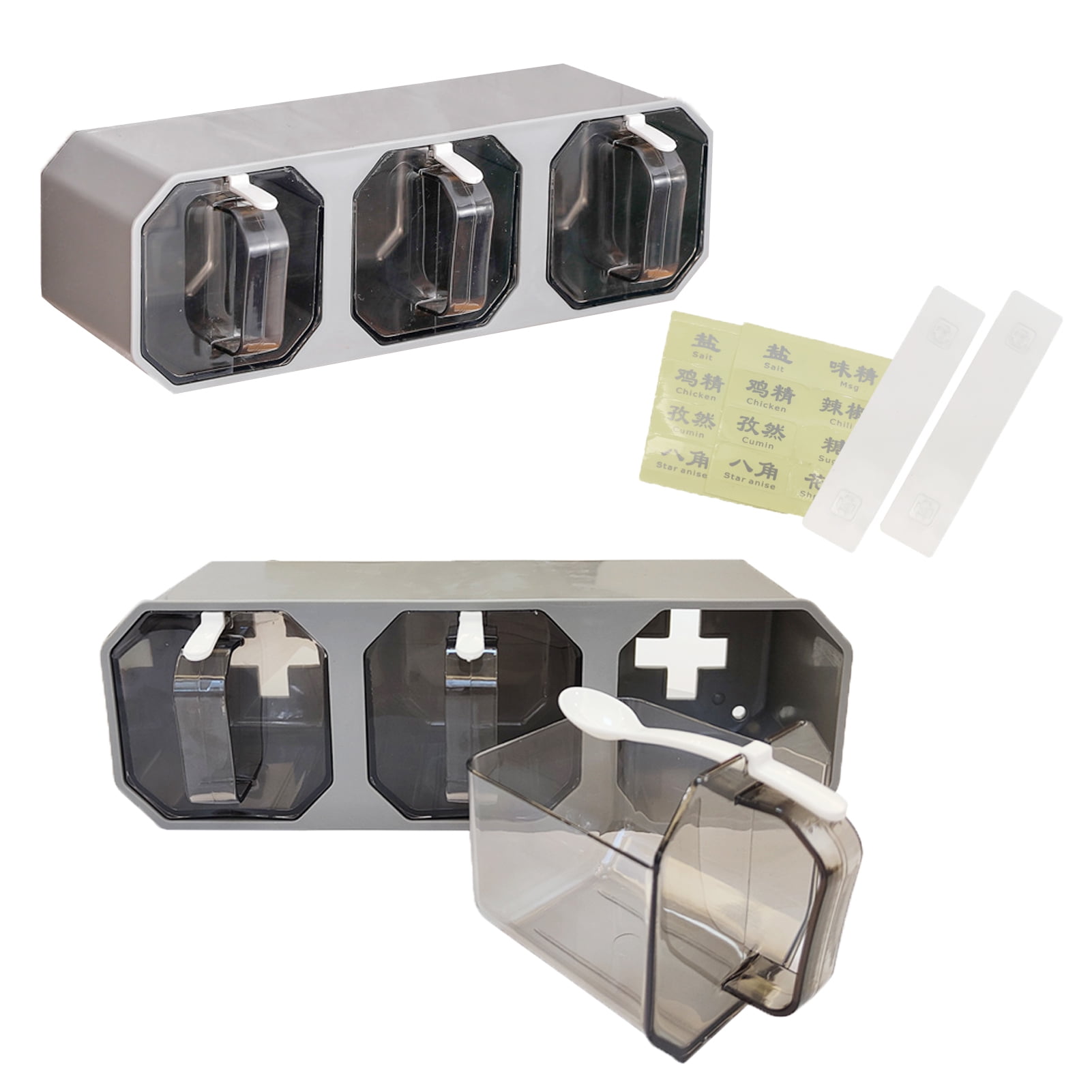 Clear Seasoning Box Containers, Wall-Mounted Condiment Pots Set of 6 ...