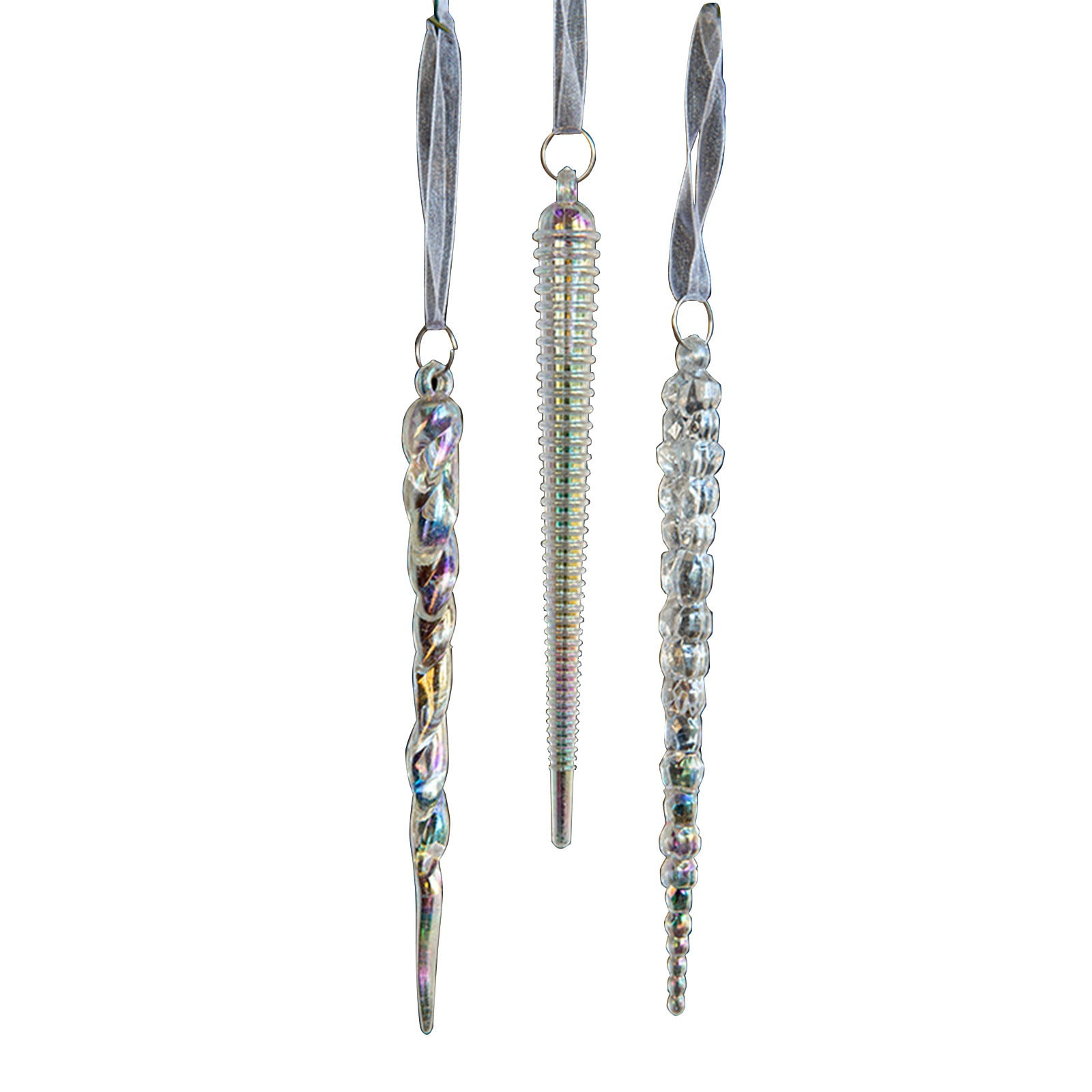Clear Set Of 3 Clear Acrylic Icicle Shape Christmas Tree Hanging ...