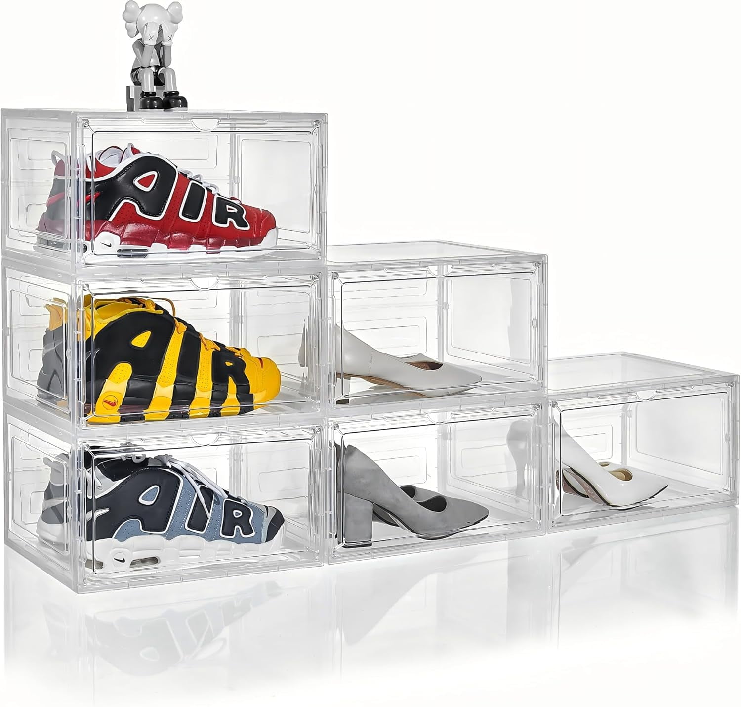 Clear Shoe Box Plastic Stackable Upgraded 6 Pack Shoe Storage Box ...