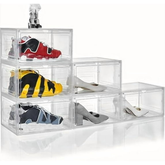 Clear Shoe Box Plastic Stackable Upgraded 6 Pack Shoe Storage Box ...