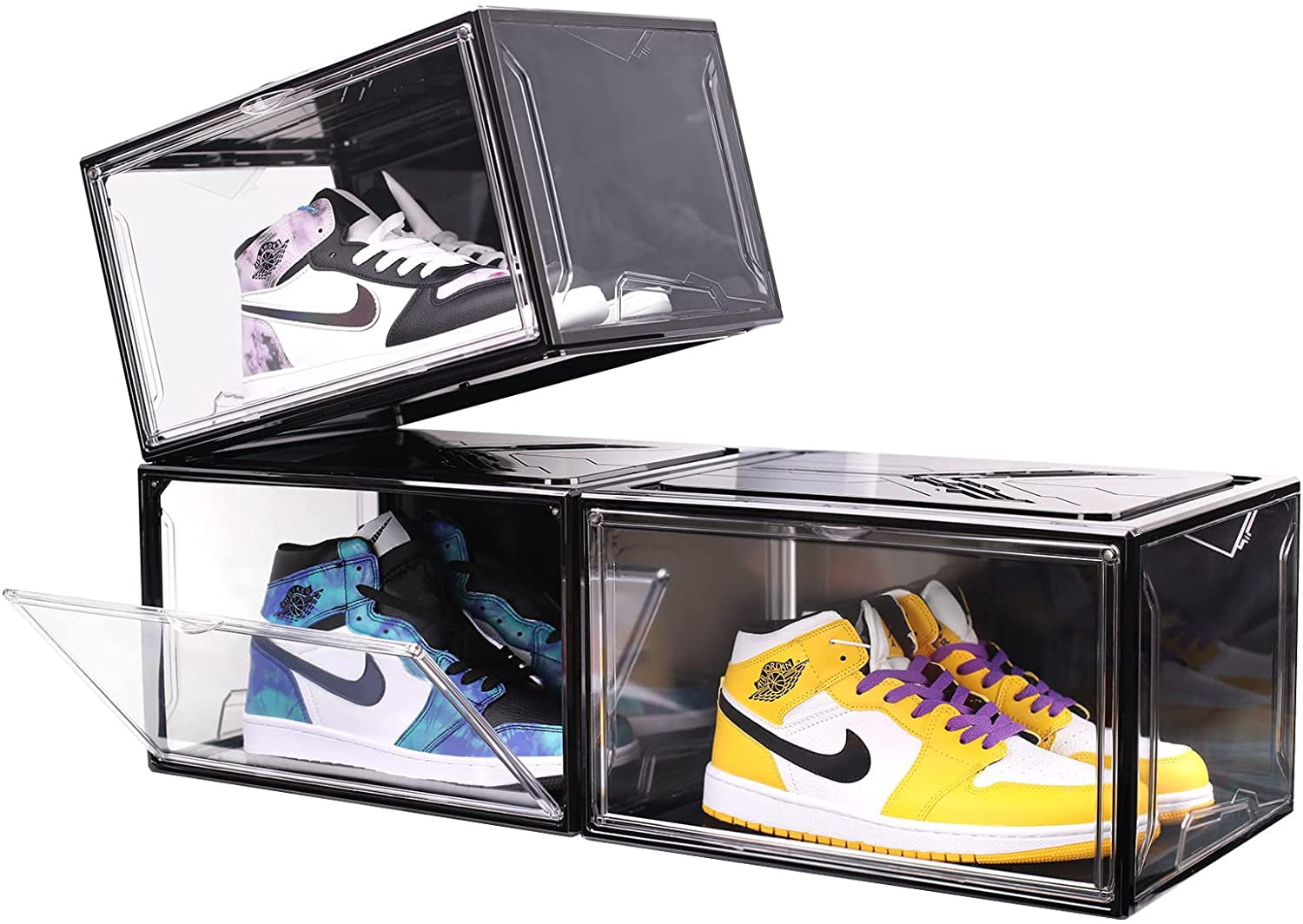 Clear Shoe Boxes Stackable, 3 Pack Shoe Storage Box with Lids Magnetic ...
