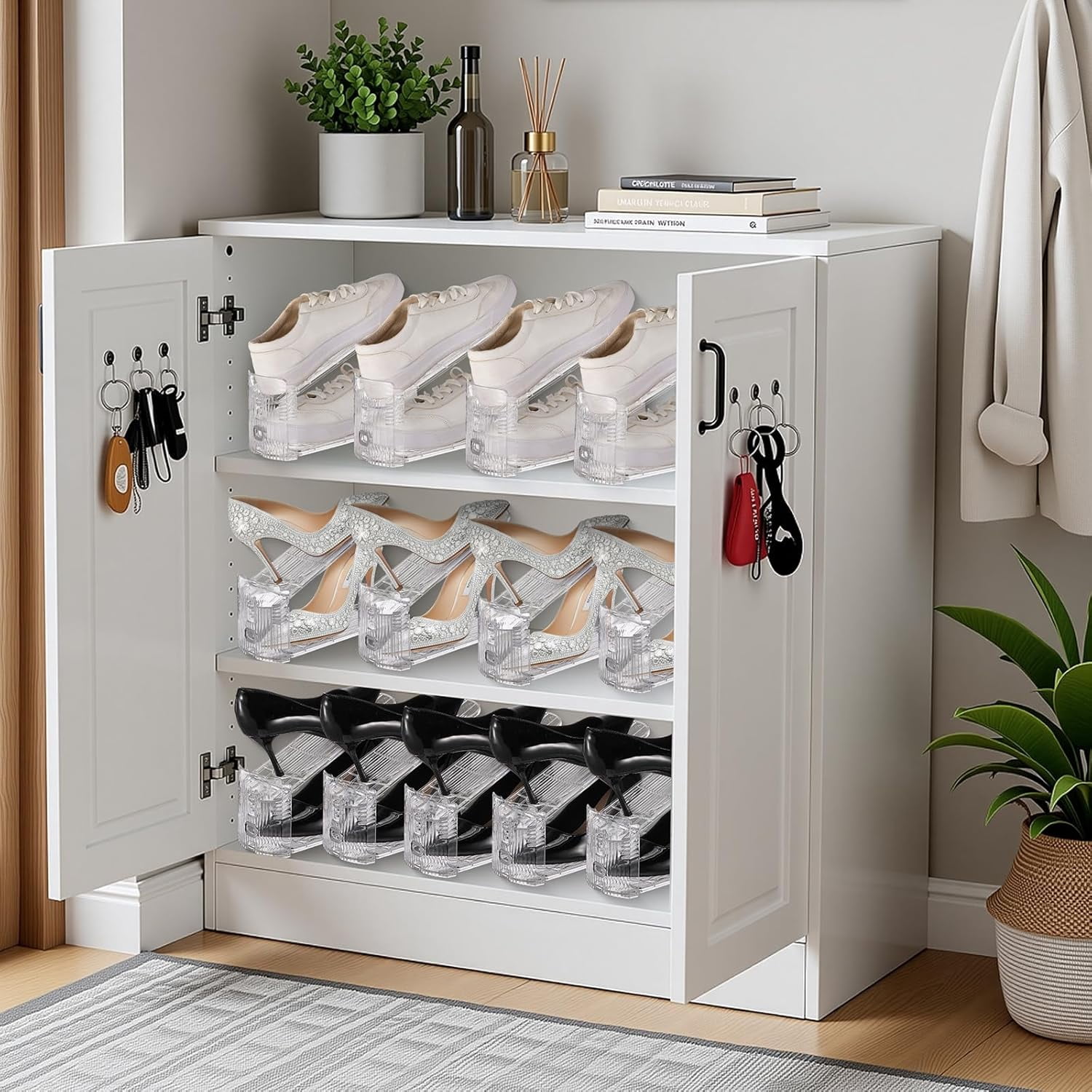 Clear Shoe Slots Organizer with Adjustable Height, Acrylic Closet ...
