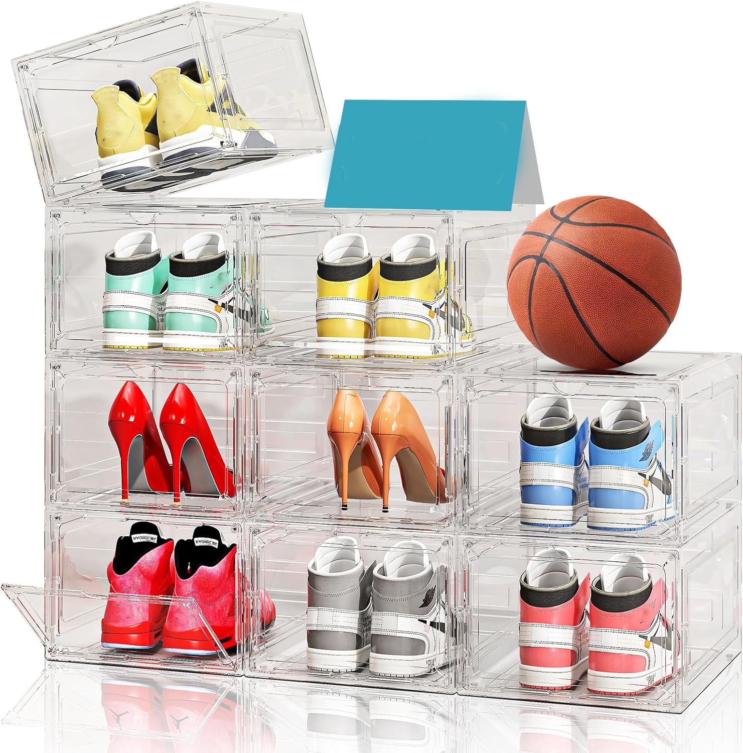 Clear Shoe Storage Boxes Stackable, Drop Front Shoe Boxes with Magnetic ...