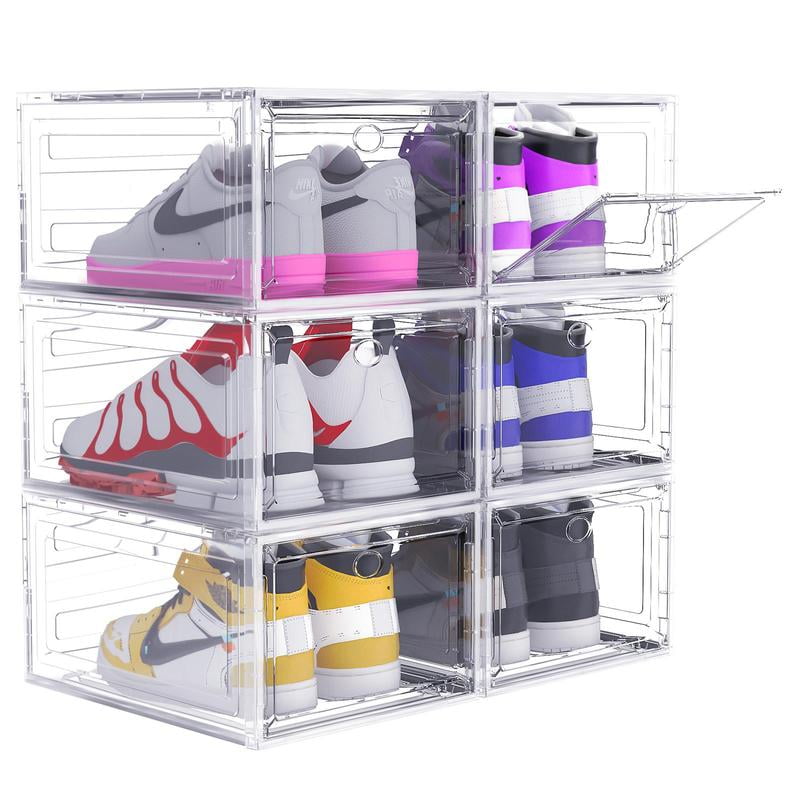 Clear Shoe Storage Organizer with Magnetic Door, Stackable Boxes for ...