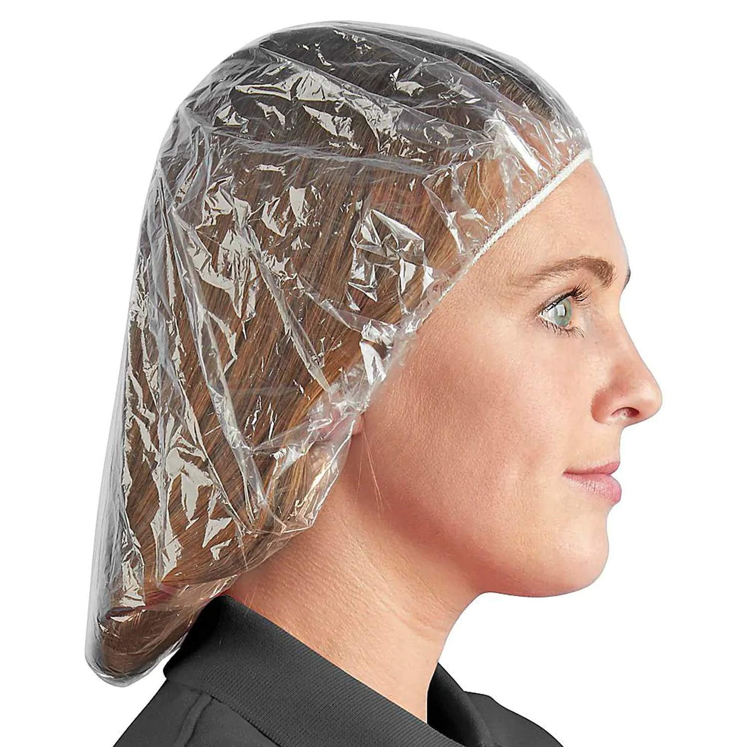 Clear Shower Caps 21, Polyethylene Hair Caps 100 Pack, Waterproof ...