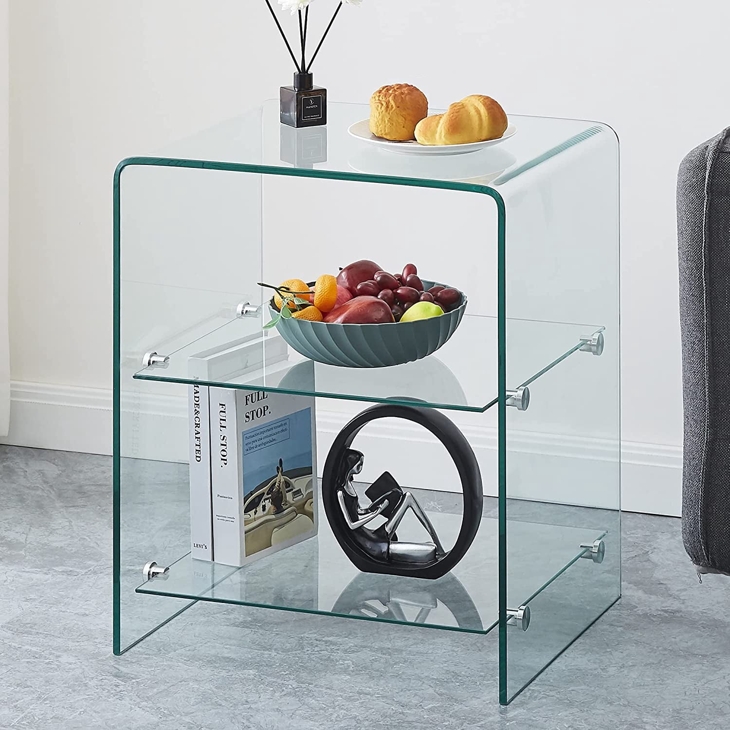 Clear Side Table Nightstand, Modern Small n-Shape End Tables for Living ...