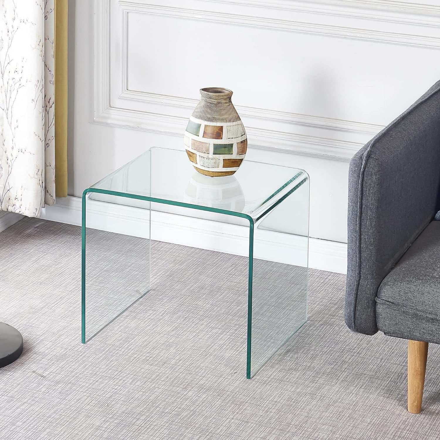 Clear Side Table, Tempered Glass Coffee End Tables, Modern Nightstand ...